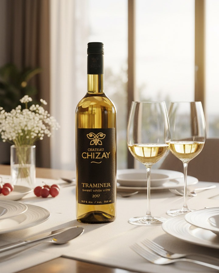 Traminer delicious sweet white wine from famous Chateau Chizay